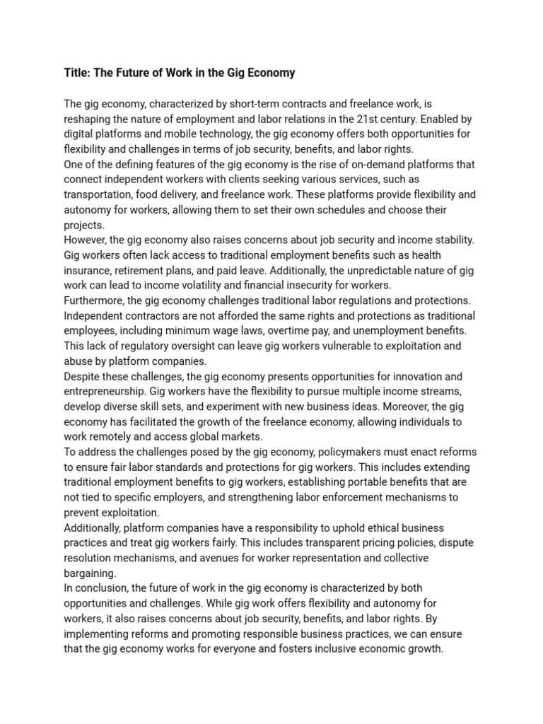 The Future of Work in The Gig Economy | PDF | Employment | Economies