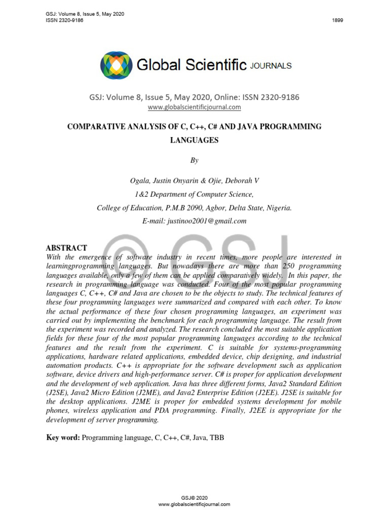 Comparative Analysis of C C C and Java Programming Languages | PDF | Computer Programming ...