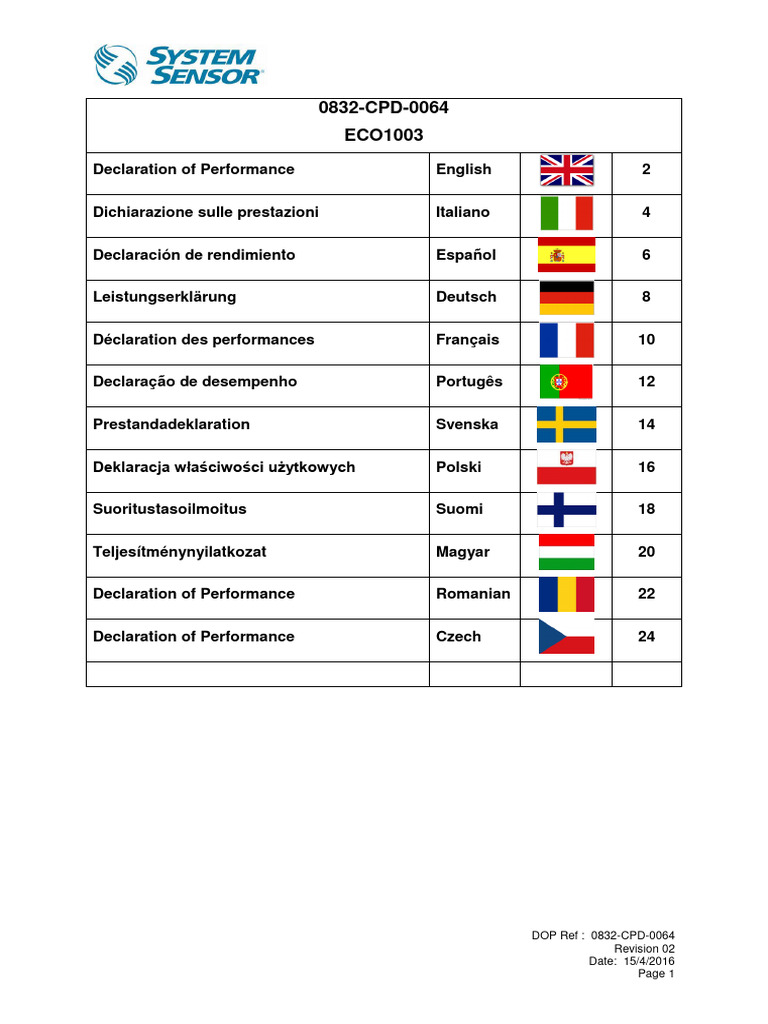 Dop 0832-CPD-0064 - 02 - Eco1003 | PDF | Security Alarm | Sensor
