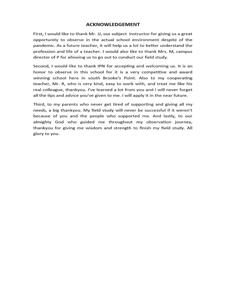 Acknowledgement for Field Study | PDF | Wellness