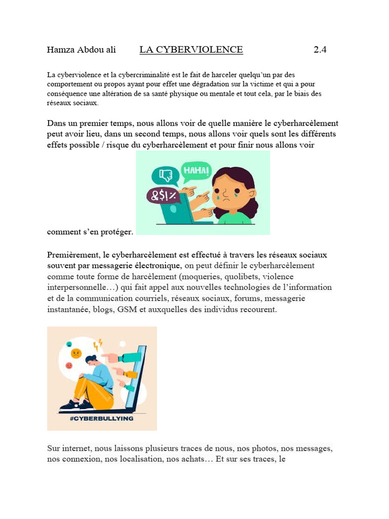 ABDOUALI - Hamza 2.les - Reseaux.sociaux 3.la - Cyberviolence 3 | PDF | Cyberharcèlement