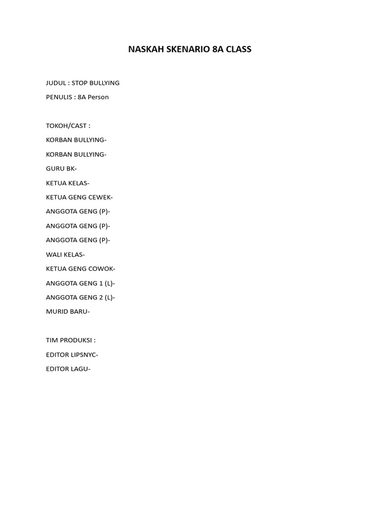 Skenario Bullying di Sekolah 8A | PDF