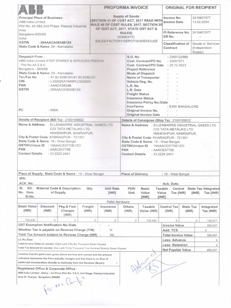 N2 Compressor Matrial Invoice. | PDF