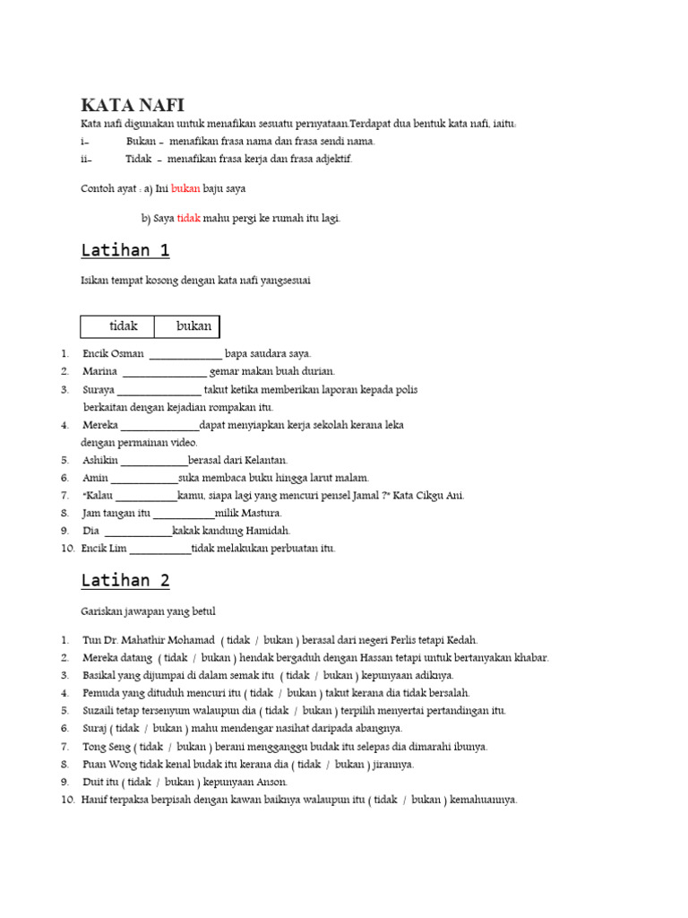 Latihan KATA NAFI | PDF