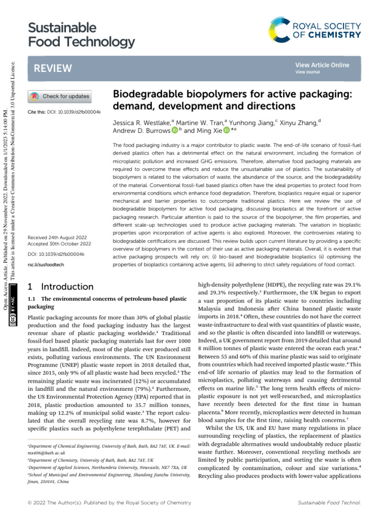 Biodegradable Biopolymers For Active Packaging Dem | PDF