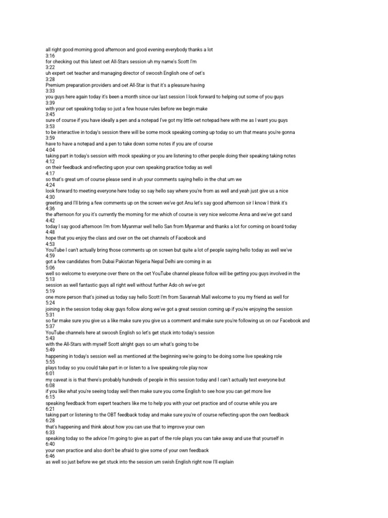 OET Speaking Practice Session Overview | PDF