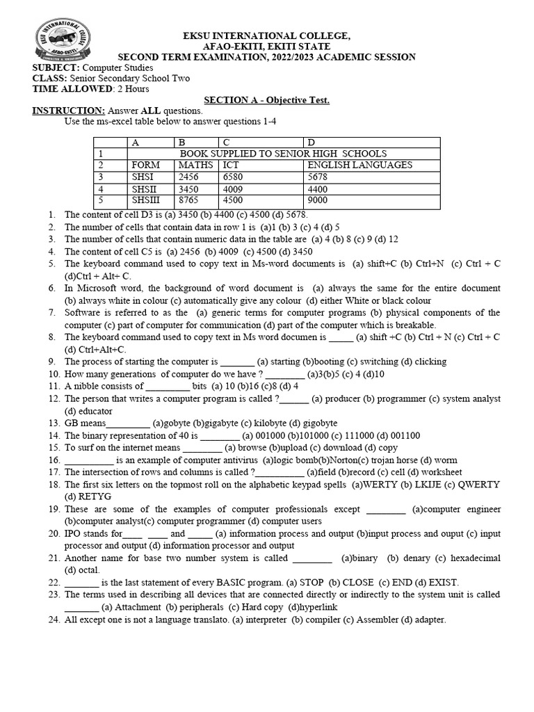 Computer Studies SSS 2 | Download Free PDF | Computer File | Software
