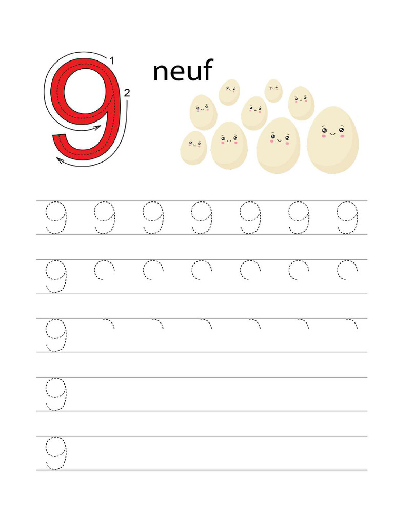 Apprendre A Ecrire Les Chiffres - Nombre - 9 - Oeufs | PDF