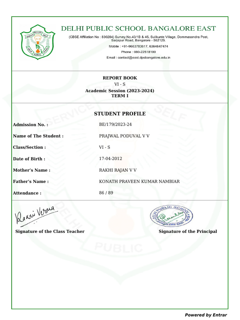 Student Profile: Report Book Academic Session (2023-2024) Term I | PDF