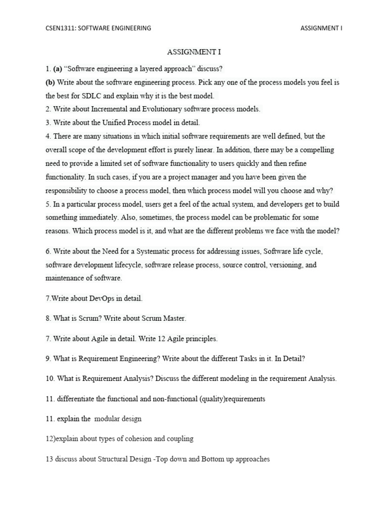 Csen 1131 Se Assignment I | PDF | Art | Technology & Engineering