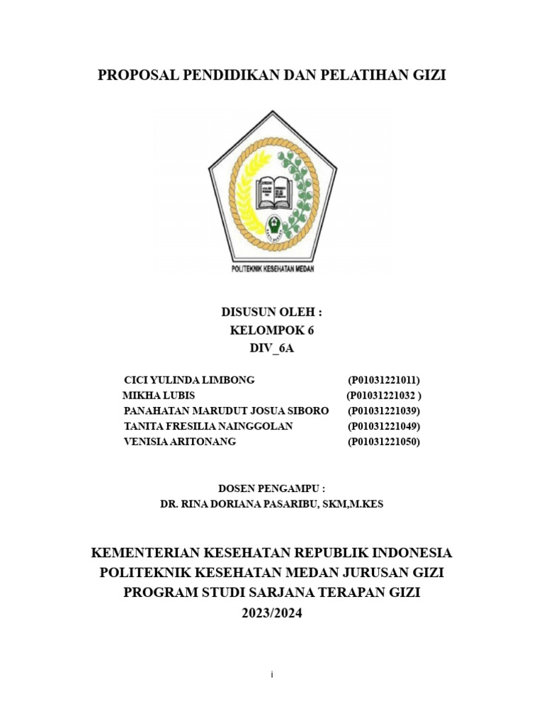 Proposal Pendidikan Dan Pelatihan Gizi Kelompok 6 | PDF