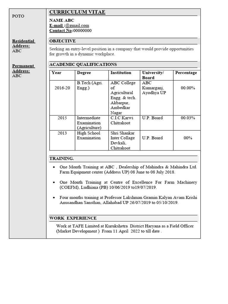 ABC Format For Resume | PDF