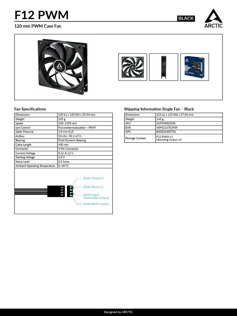 Arctic Fan F12 PWM Spec Sheet | PDF | Chemical Engineering | Equipment