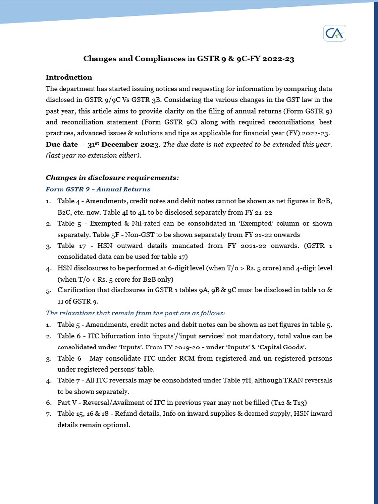 GSTR 9 & 9C Filing Guide 2022-23 | PDF | Business