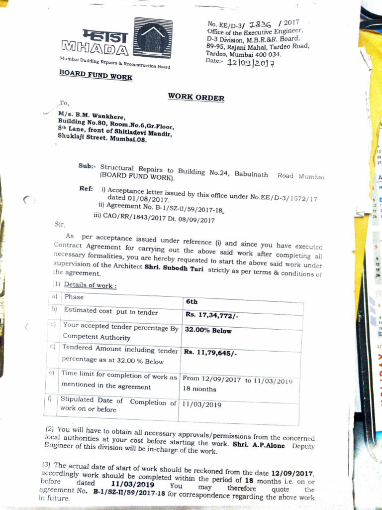 Mhada WO | Download Free PDF | Business | Steel