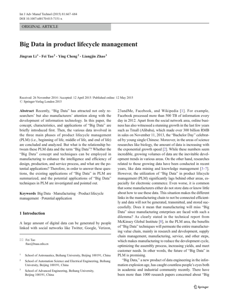 Big Data in Product Lifecycle Management | Download Free PDF | Product Lifecycle | Big Data