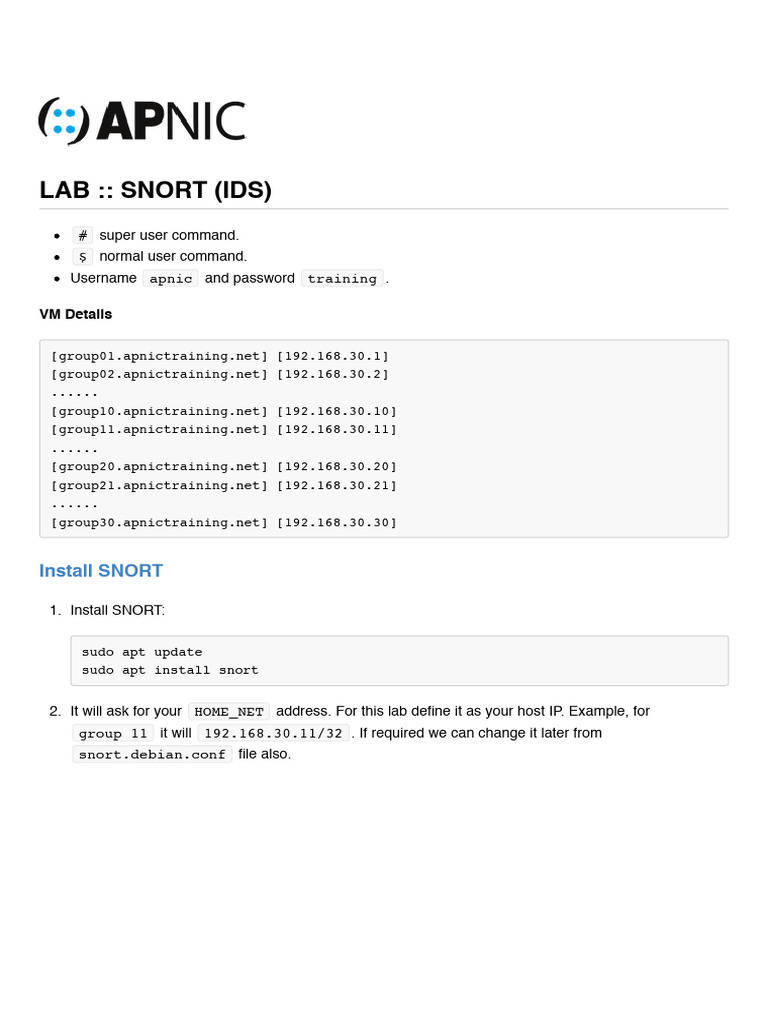 Install and Configure Snort on Debian | PDF | Internet Protocols | Sudo