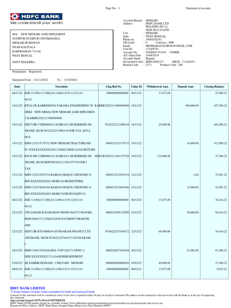 Date Narration Chq./Ref - No. Value DT Withdrawal Amt. Deposit Amt ...