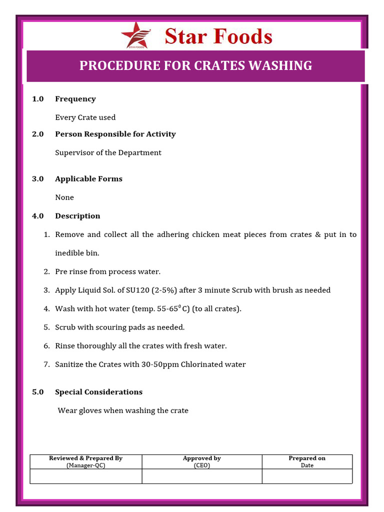 SOP For Crate Washing | PDF