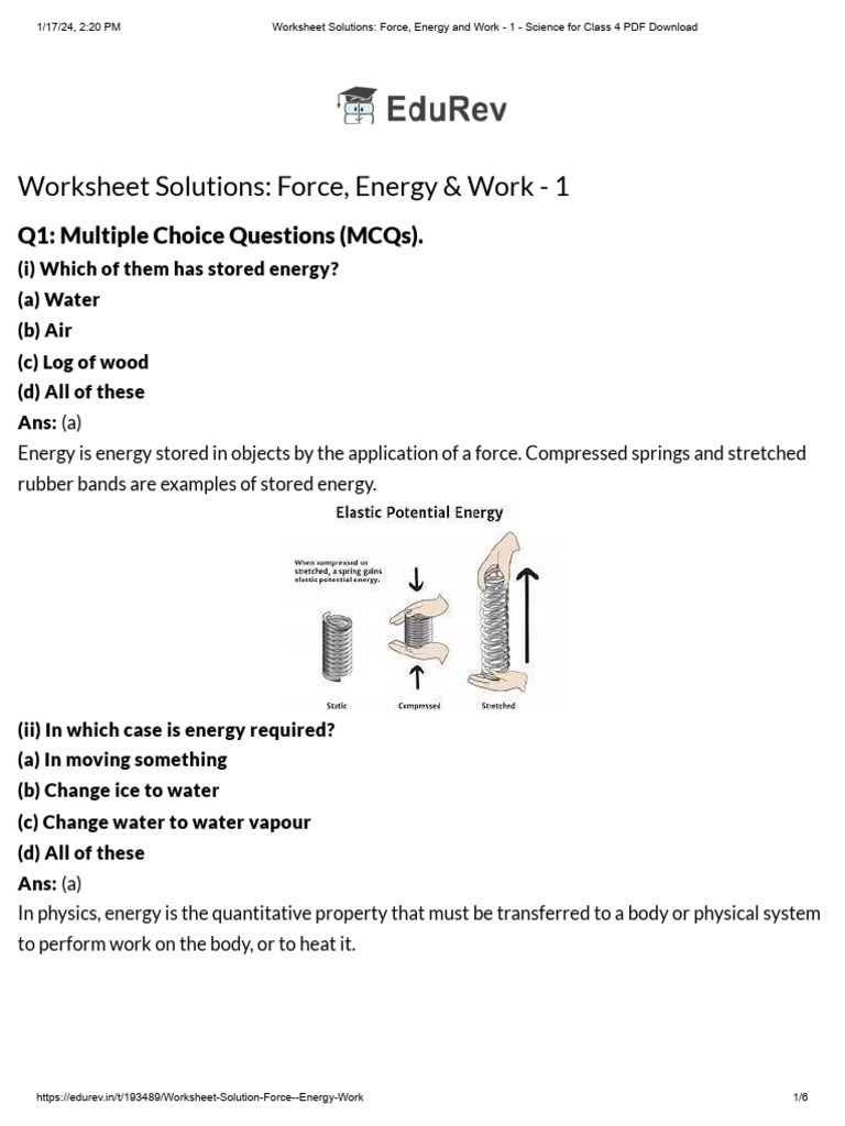 Class 4 Force, Work & Energy Solutions | PDF | Science & Mathematics