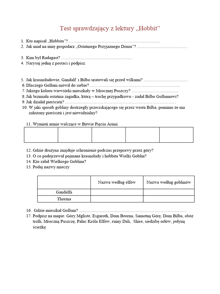 Test Sprawdzający Z Hobbita | PDF