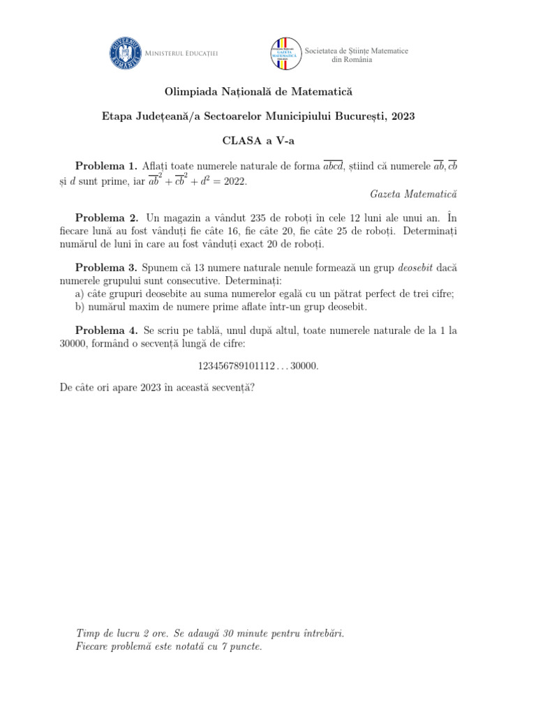 Subiecte OJM 2023 Gimnaziu | PDF