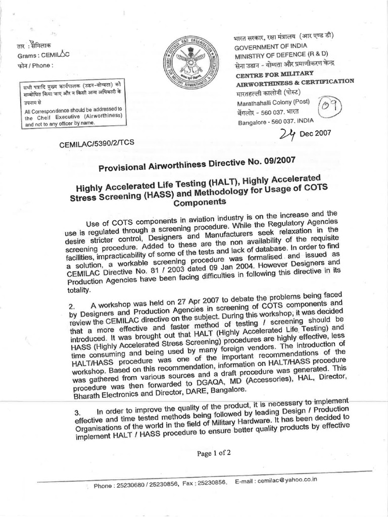 CEMILAC Directive On Usage of COTS Items | PDF