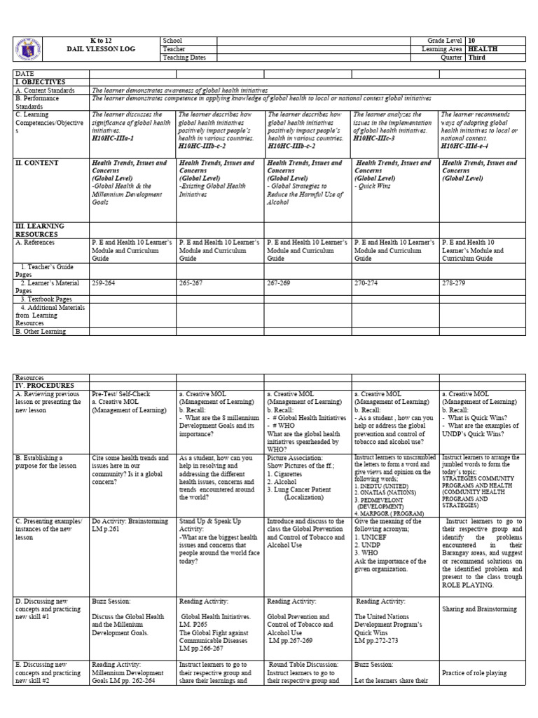 Global Health Initiatives Lesson Plan | PDF | Learning | Curriculum
