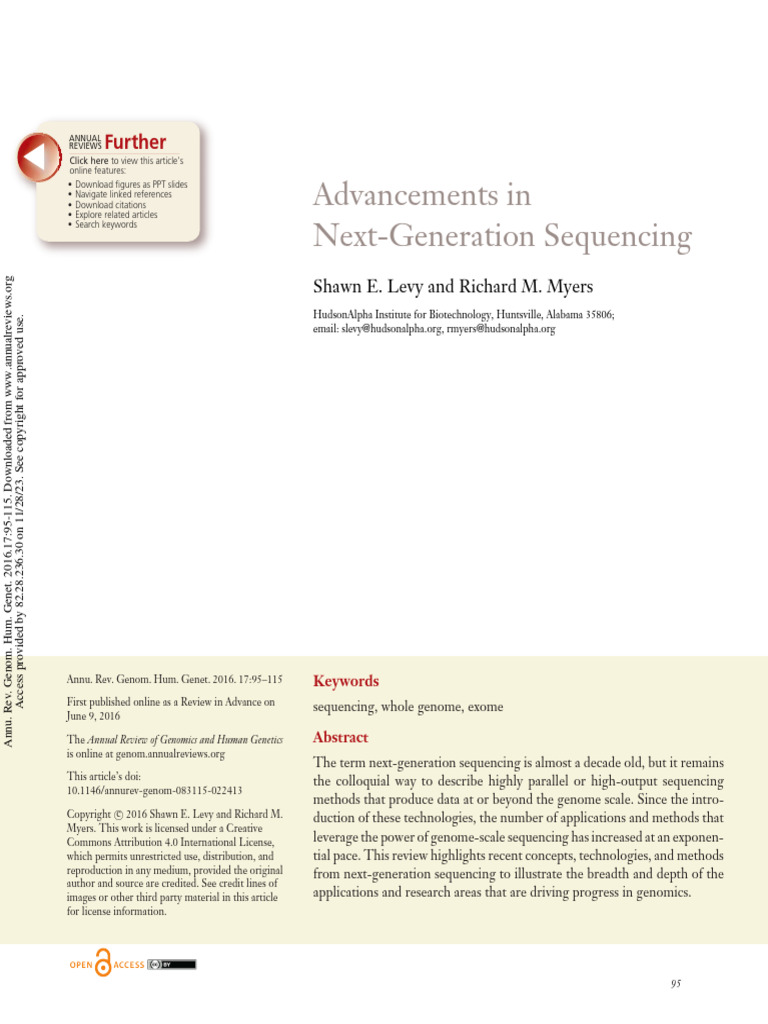 Levy Myers 2016 Advancements in Next Generation Sequencing | PDF | Dna Sequencing | Macromolecules
