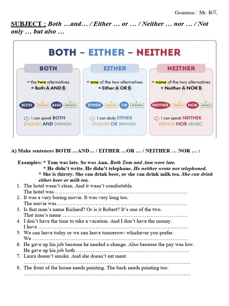 Both And, Either Or, Neither Nor | PDF | Language Arts & Discipline