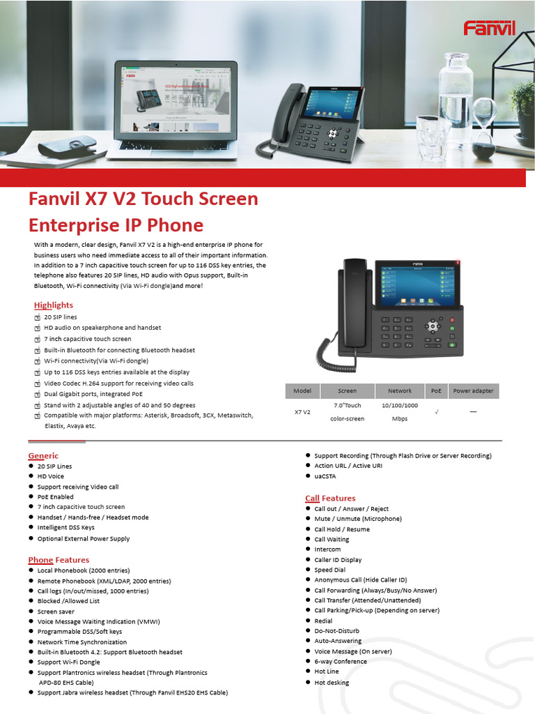 Fanvil X7-V2 Datasheet | PDF | Telephone | Computer Network