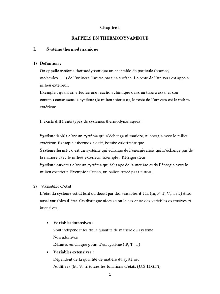 Rappel en Thermodynamique | PDF