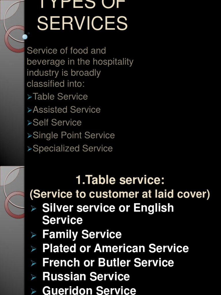 Types of Services | PDF | Bar | Food Industry
