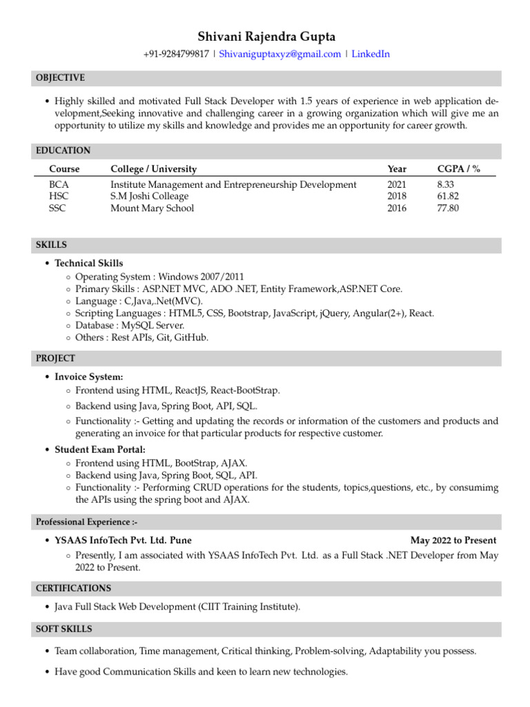 Resume Shivani Gupta | PDF | Java Script | Spring Framework Resume Shivani Gupta | PDF | Java Script | Spring Framework