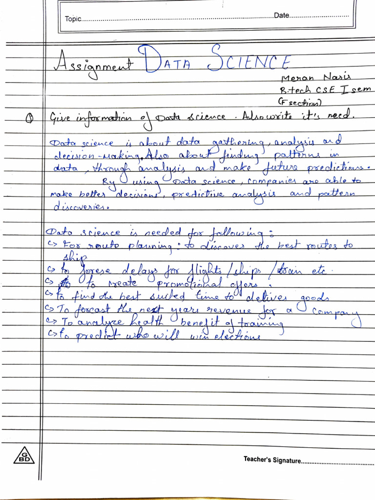 B.tech CSE (Sem 1) Data Science Assignment | PDF