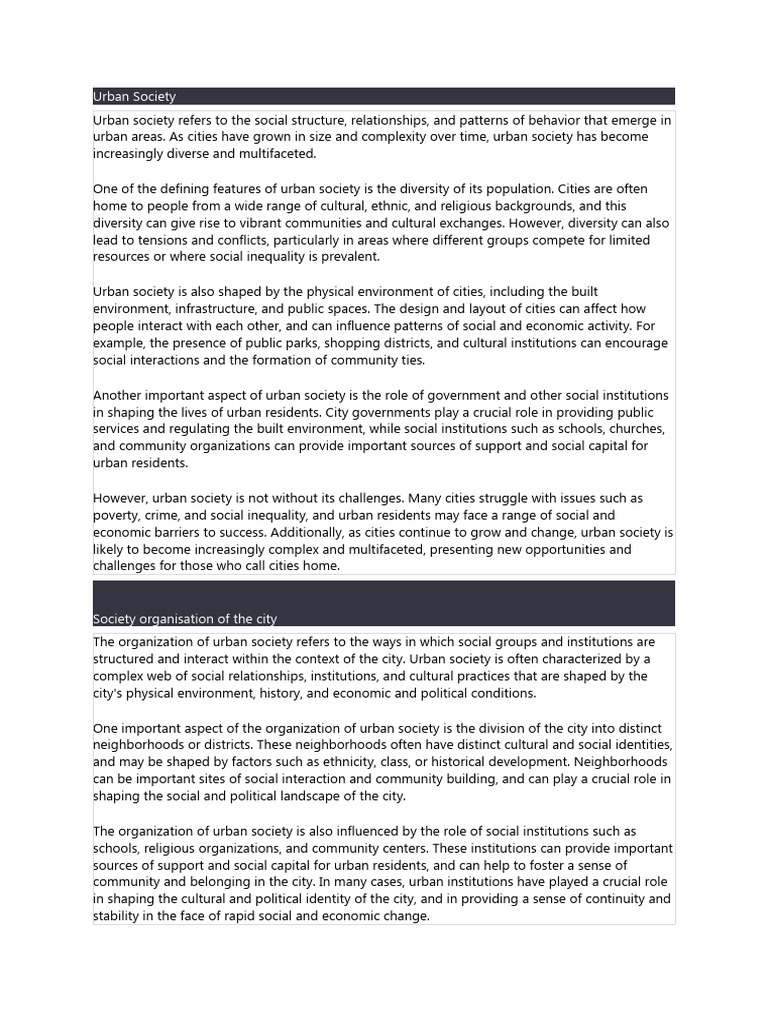 Urban Society | PDF | Society | Poverty