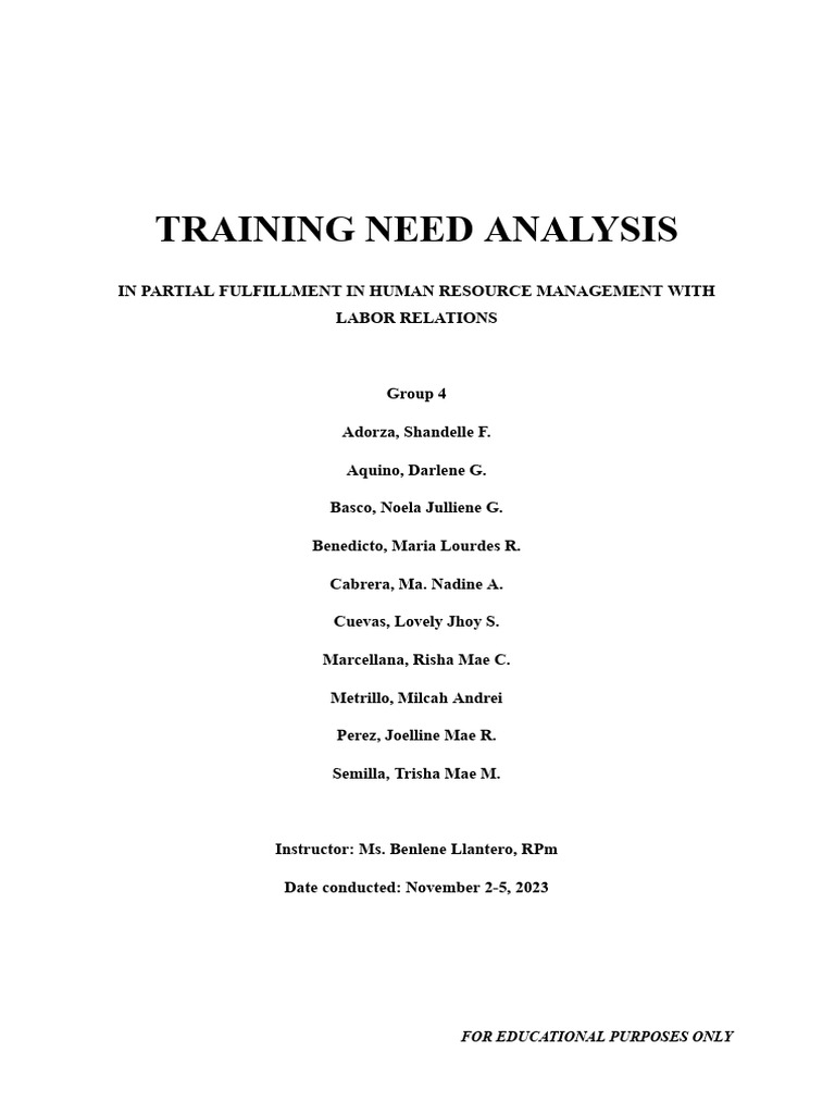 Training Need Analysis Final Paper | Download Free PDF | Consultant ... Training Need Analysis Final Paper | Download Free PDF | Consultant ...