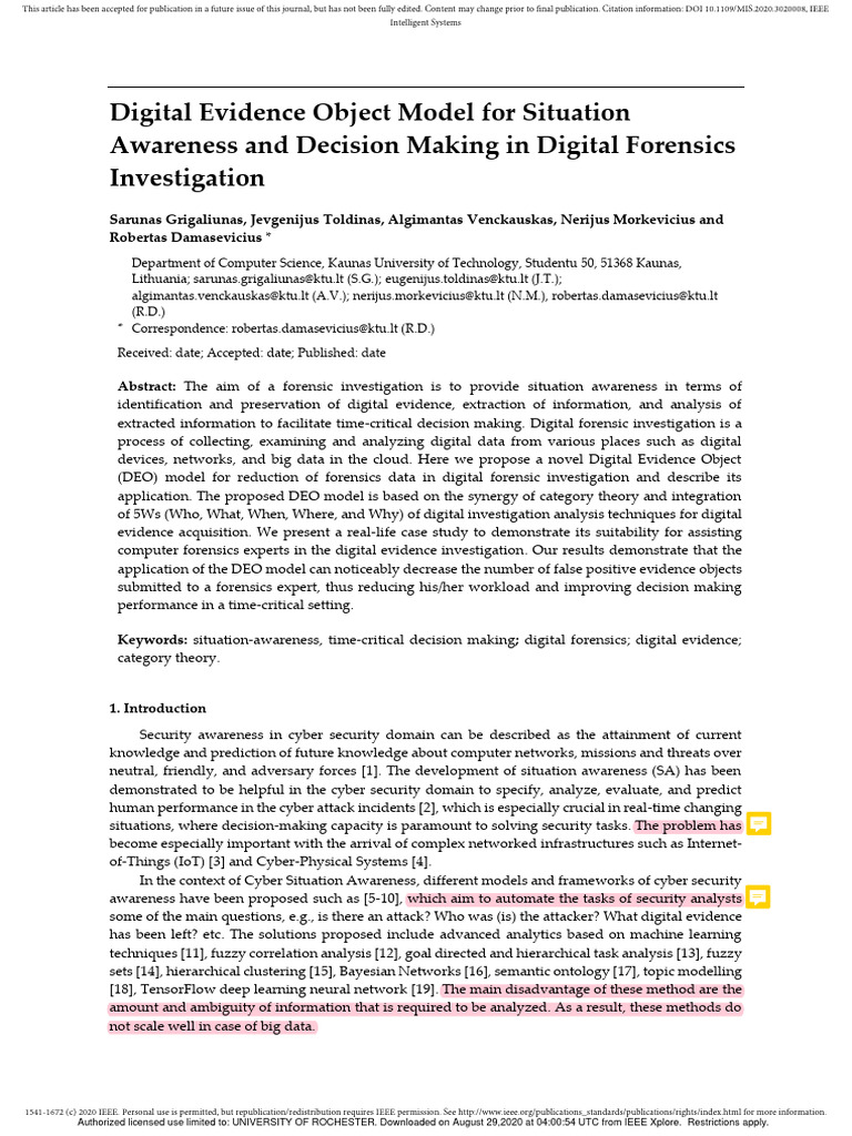 Digital Evidence Object Model | PDF | Internet Of Things | Security
