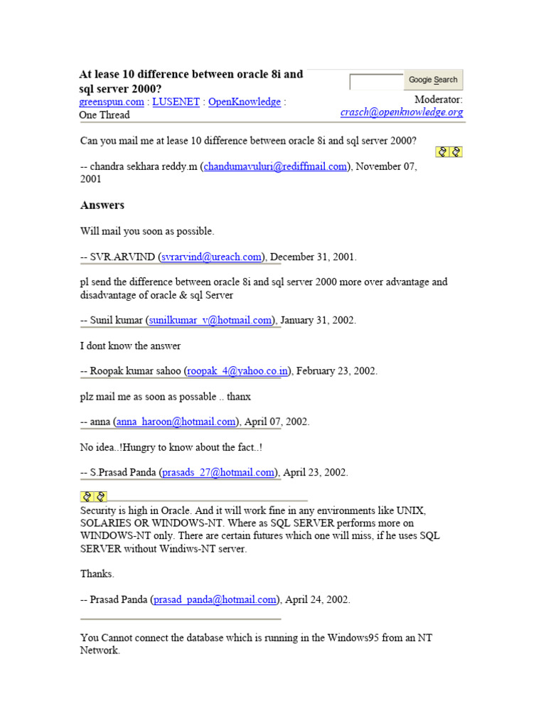 At Lease 10 Difference Between Oracle 8i and SQL Server 2000 | Download Free PDF | Databases ...