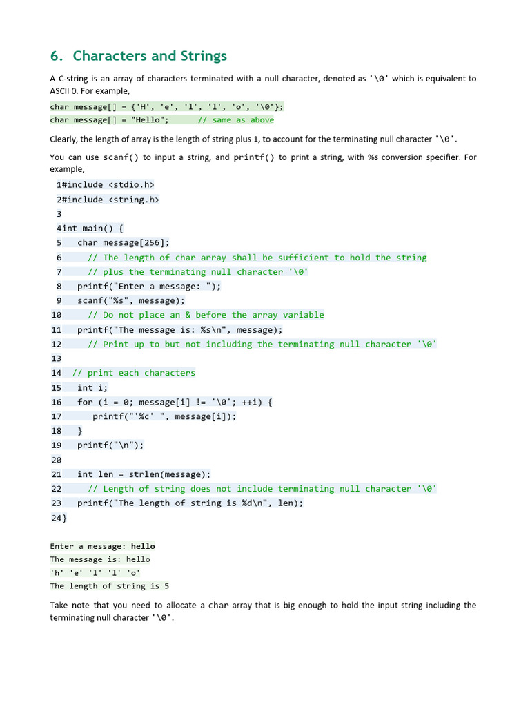C Strings and Character Functions | PDF