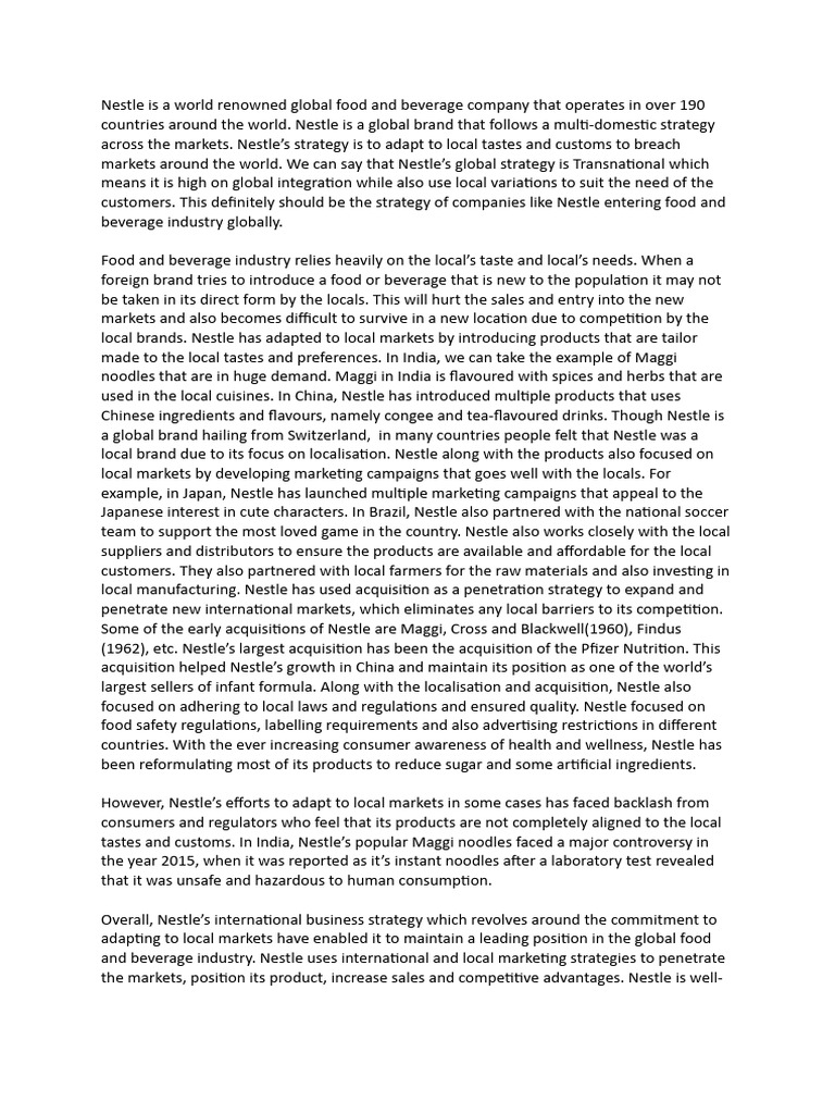 Nestle's Multidomestic Strategy Explained | PDF | Nestlé | Food And Drink