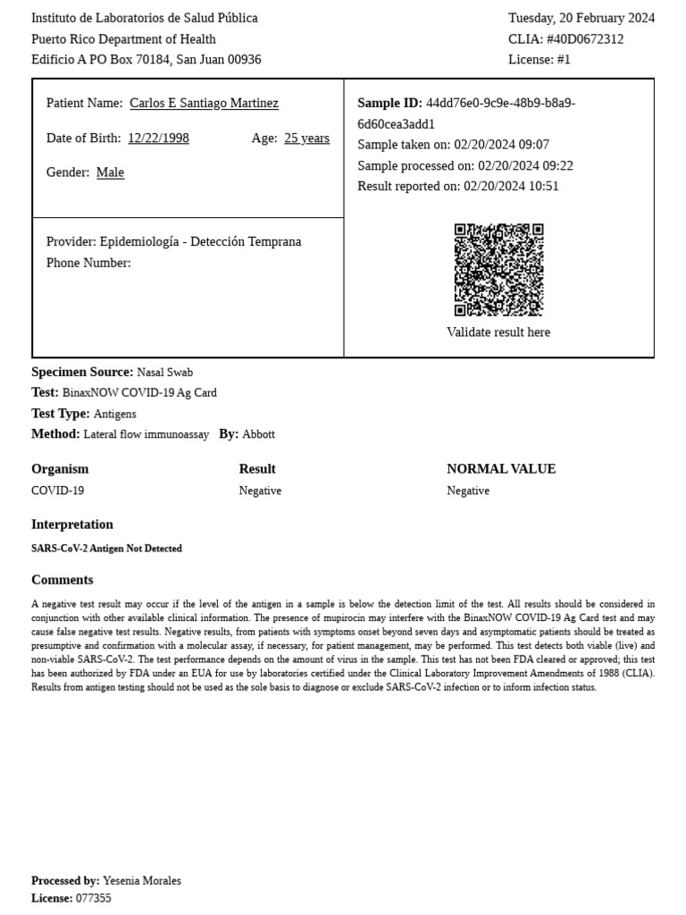 Laboratory Order Test Result | PDF | Infection | Clinical Medicine