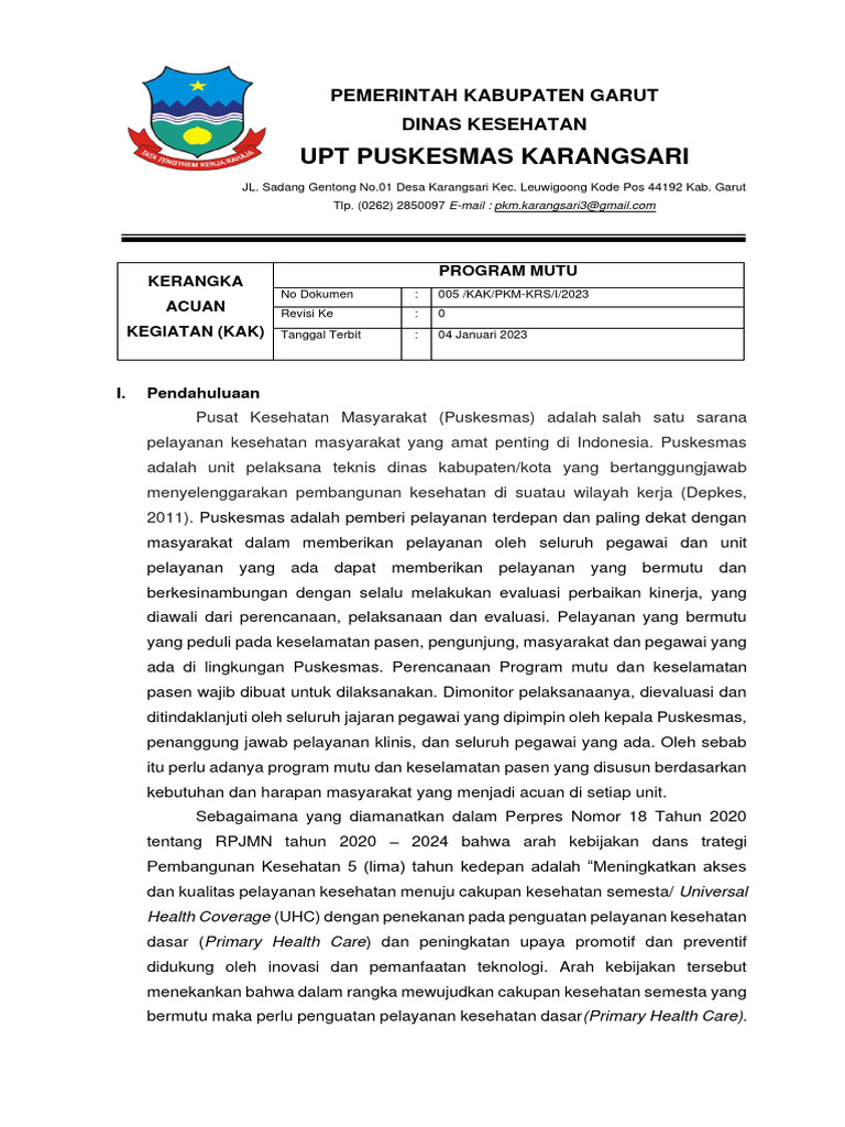 Kak Kegiatan Peningkatan Mutu | PDF