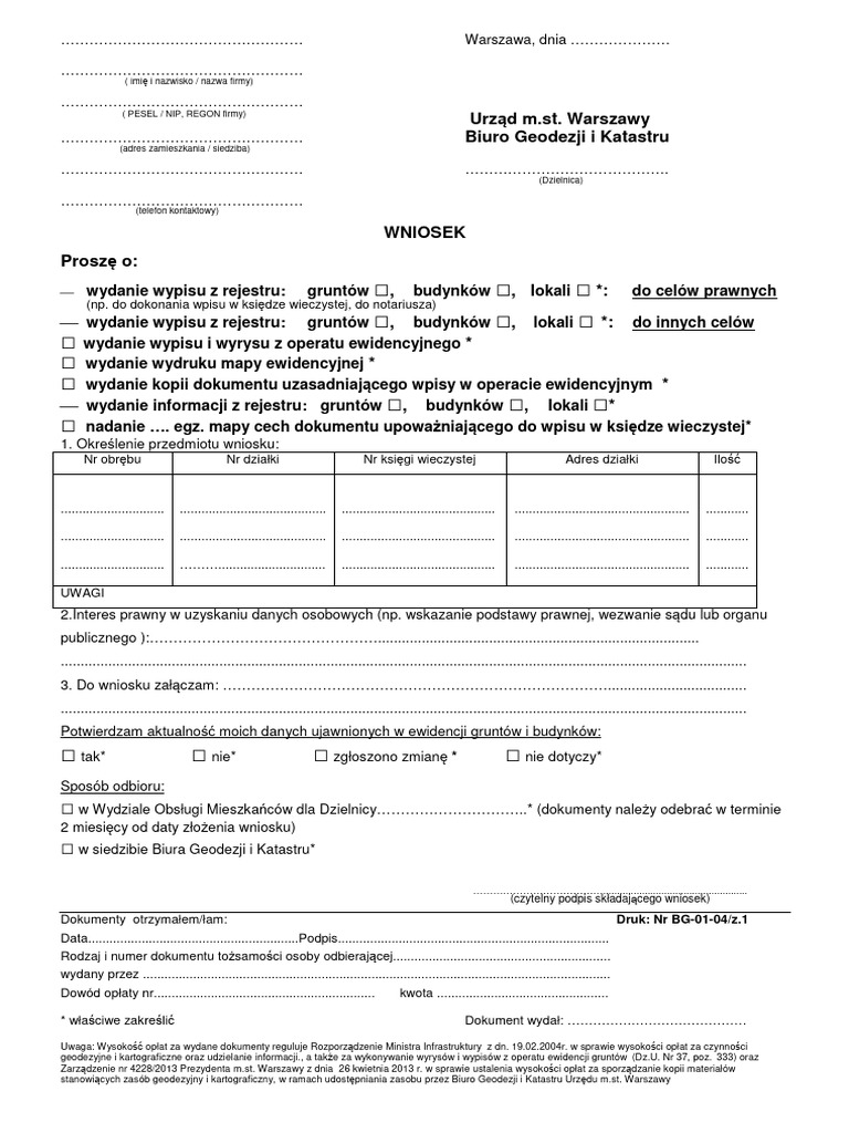 Wniosek - BG 01 04 Z - 1 | PDF