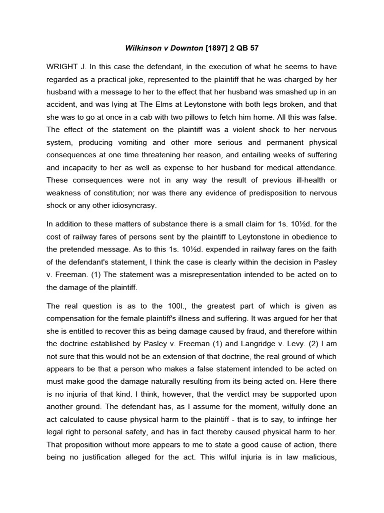 Wilkinson V Downton | Download Free PDF | Justice | Crime & Violence