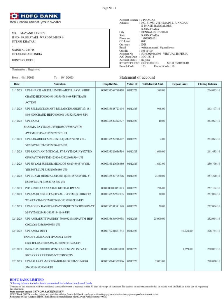 UPI Transaction Statement: Dec 2023 | PDF