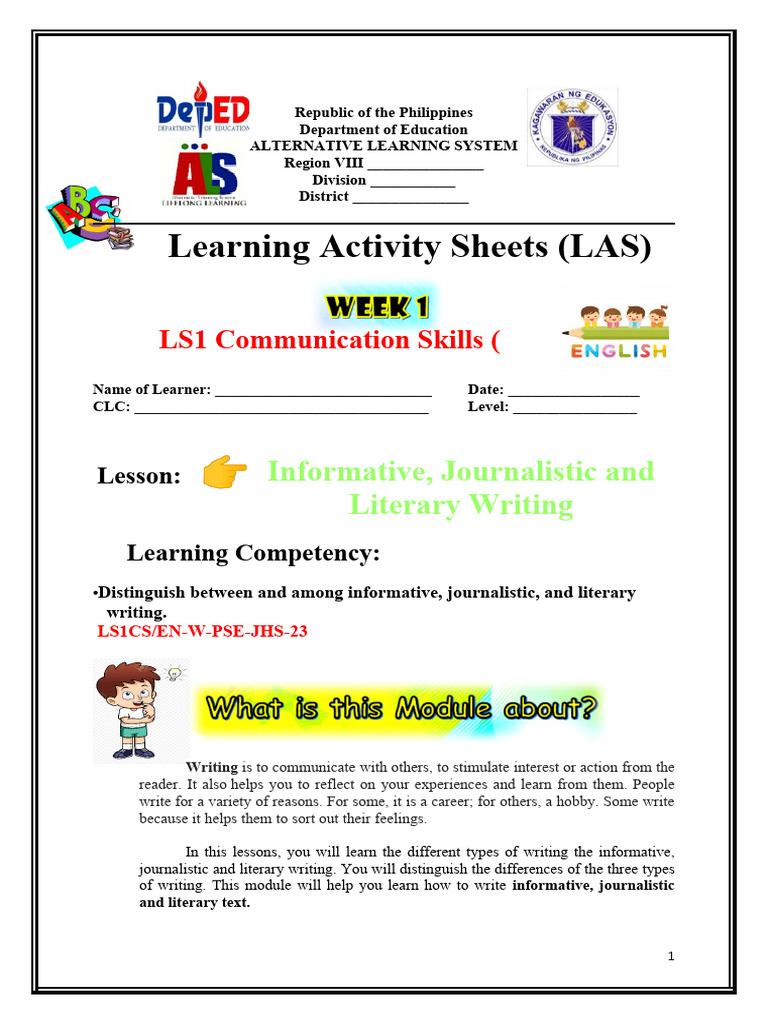 Ls1 Eng Las Modules Pdf Learning News