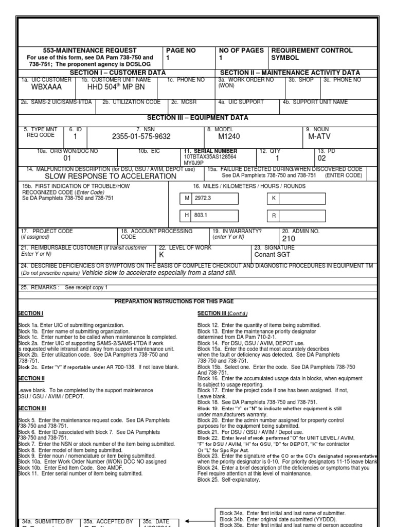 Da Form 2407 01hhd | PDF | Fuel Injection | Energy And Resource