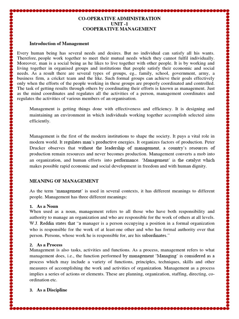Co-Operative Management Notes II BBA | PDF | Cooperative | Business