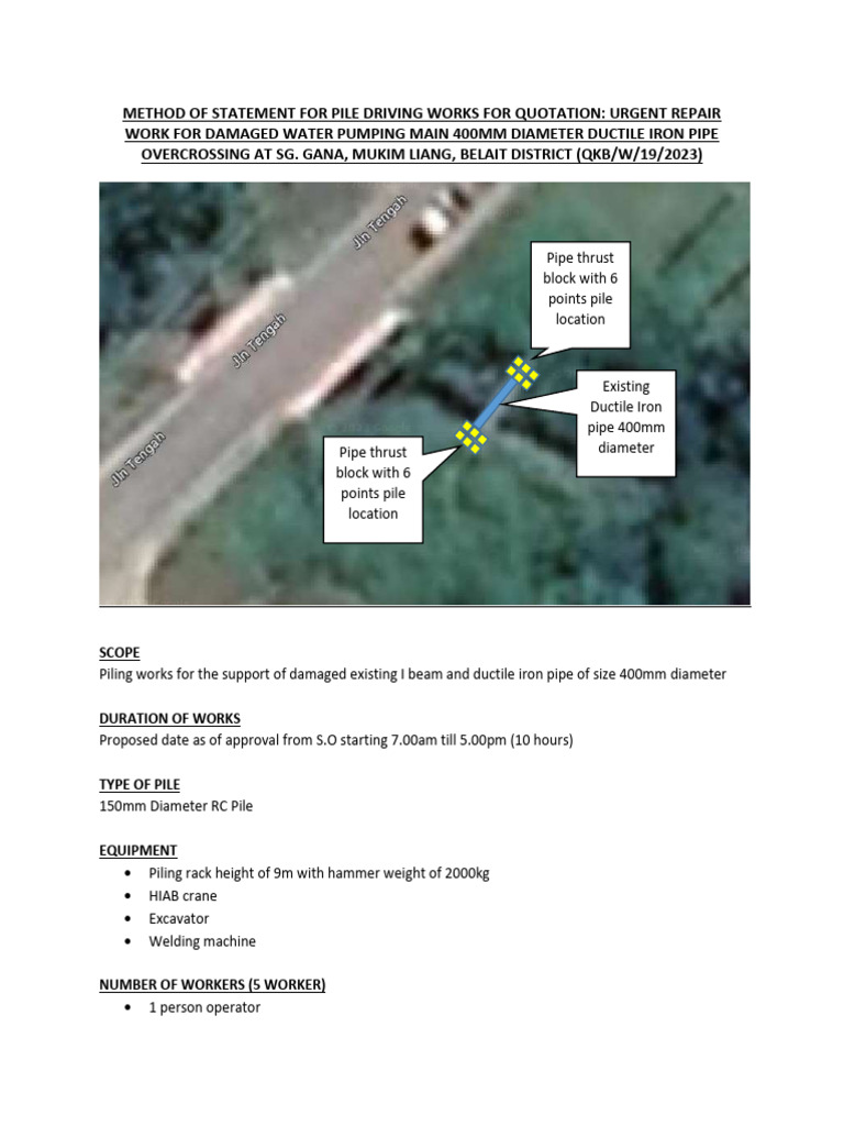 METHOD OF STATEMENT FOR PILE DRIVING WORKS FOR QUOTATION w19.2023 | PDF